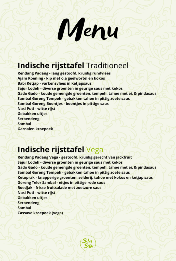 Menu- SibuSibu - Ontdek onze traditionele Indische gerechten